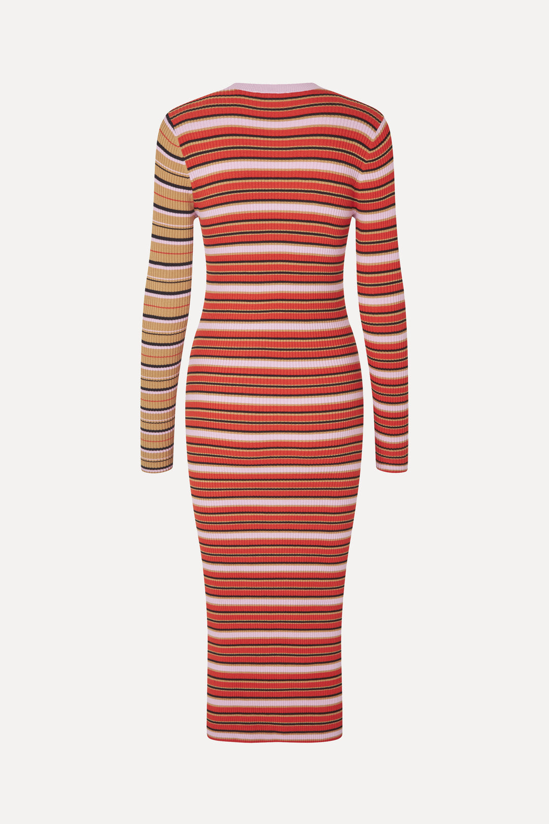 Long Sleeve Knit Dress w/Slit - Cream Stripes / Pink Stripes - Stine Goya