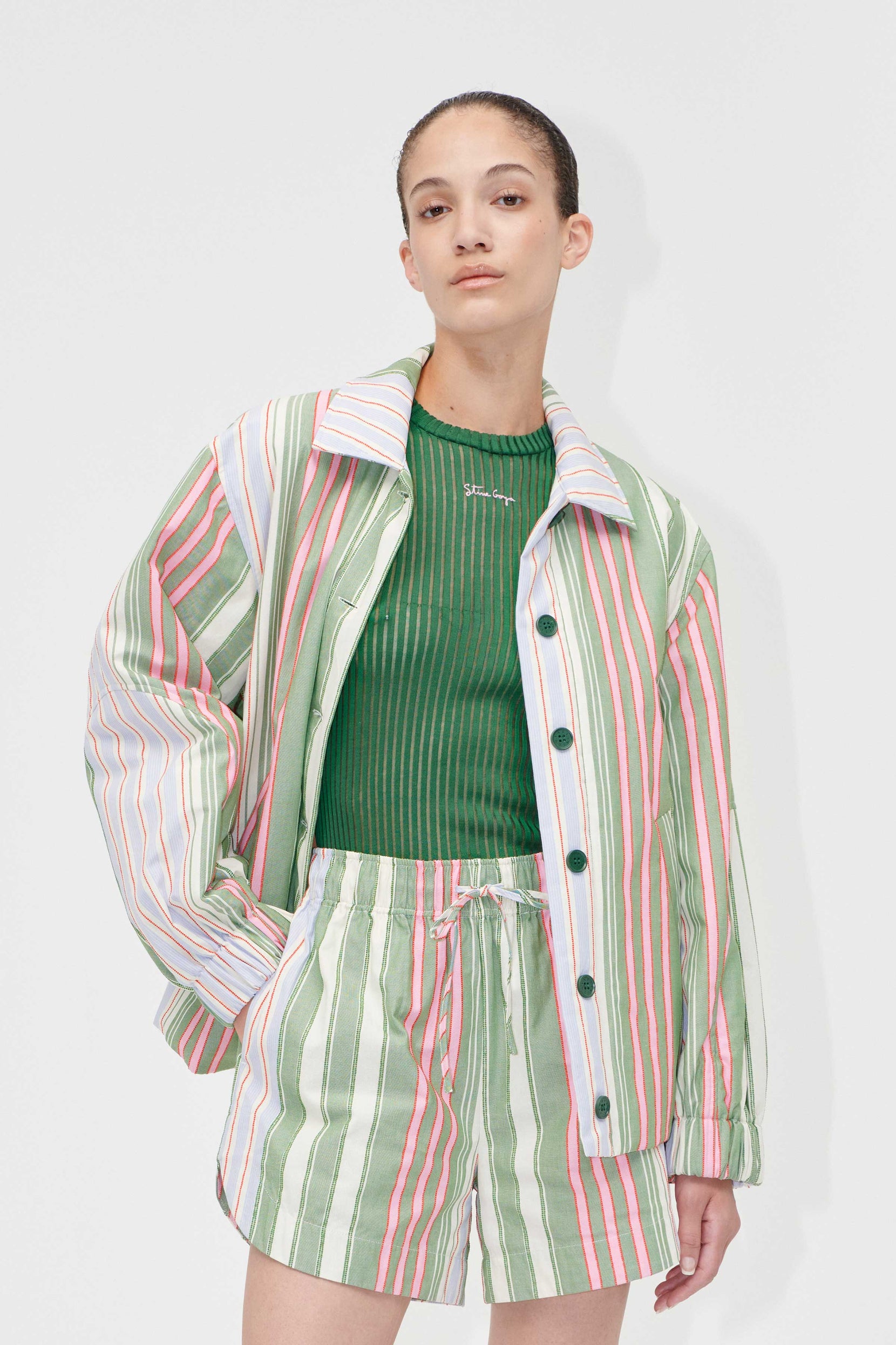 Oversized Utility Workwear Jacket - Forest Stripe - Stine Goya