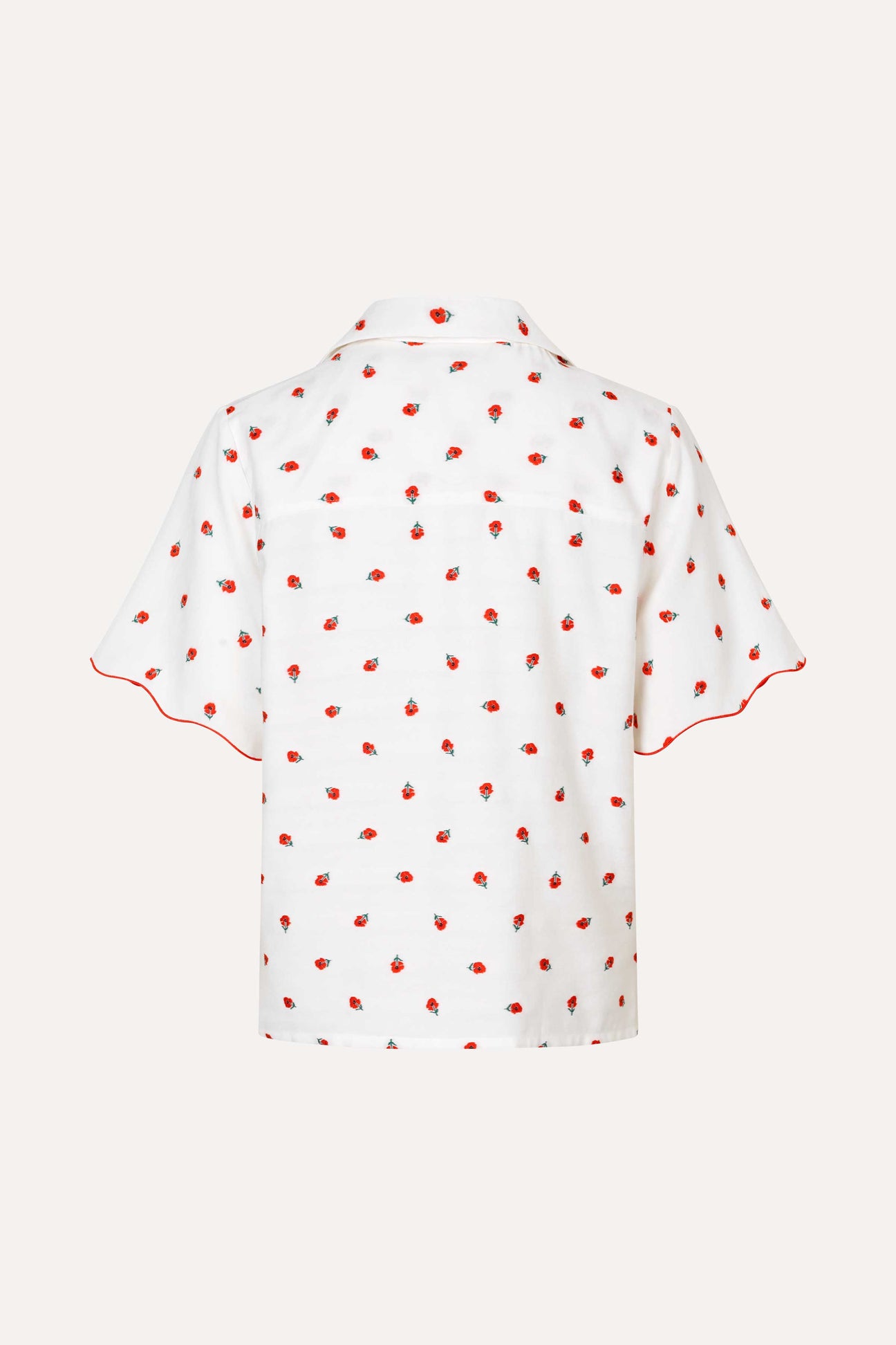 Scalloped Short Sleeve Shirt - Red Poppy - Stine Goya